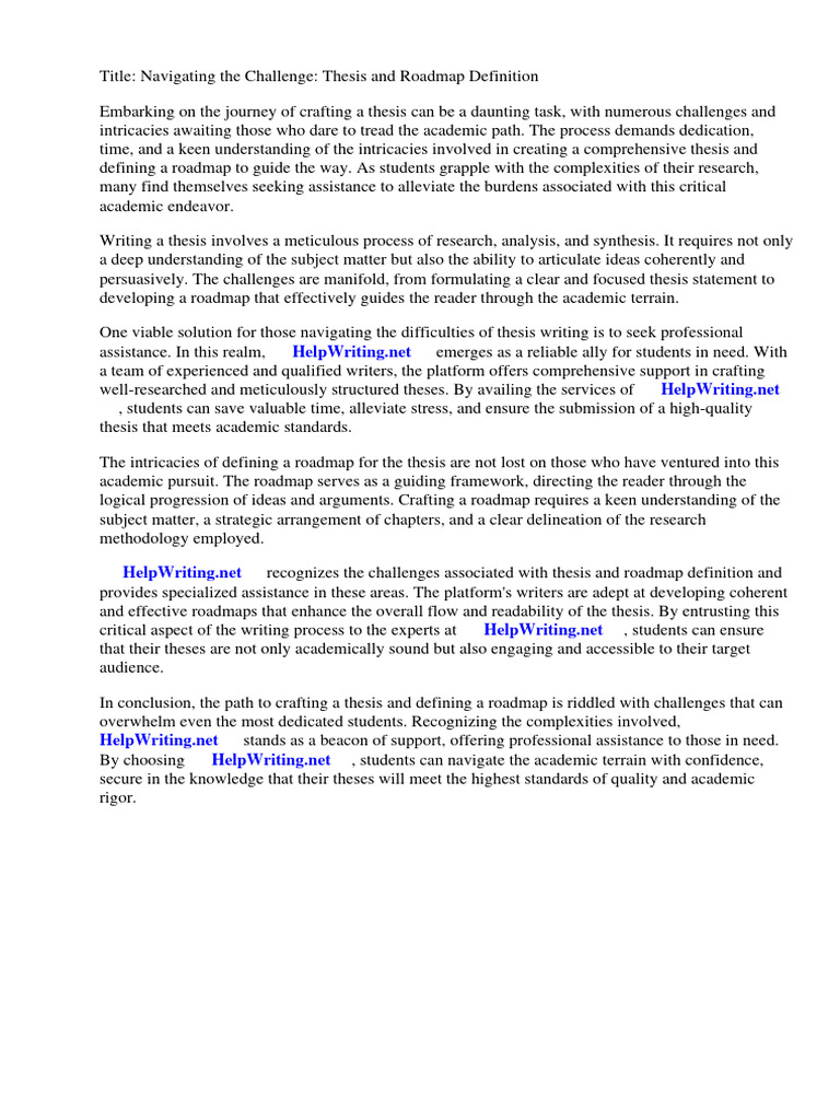 Thesis and Roadmap Definition | PDF | Thesis | Essays