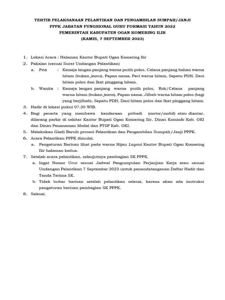 Tertib Dan Layout Pelaksanaan Pelantikan PPPK Guru Formasi Tahun 2022 ...