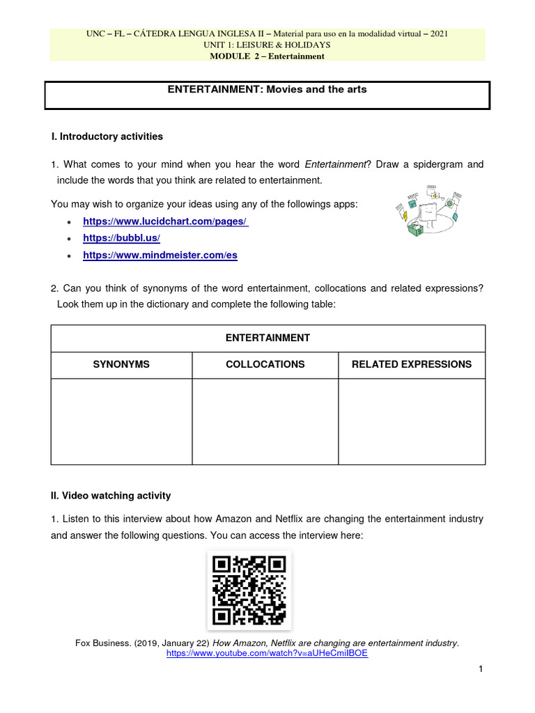 Unit 1 - Module 2 - English Language Ii Aula Virtual | PDF | Entertainment