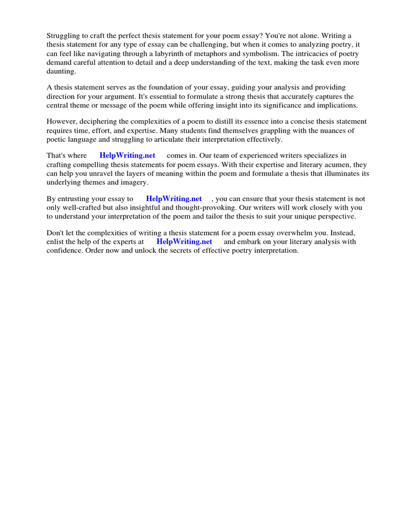 Thesis Statement For A Poem Essay | PDF