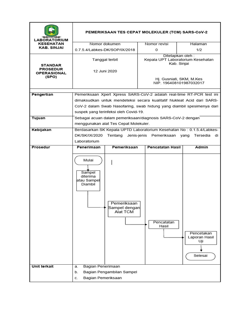 SOP PEMERIKSAAN TCM SAR-CoV-2 | PDF