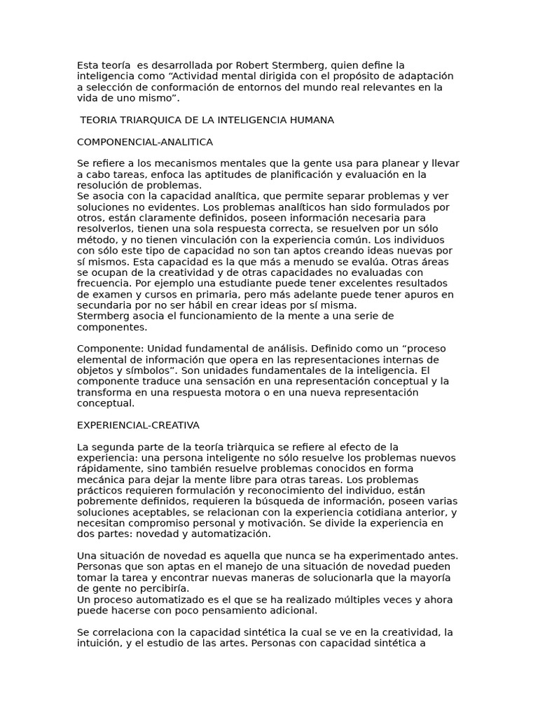 Teoria Triárquica de La Inteligencia | PDF | Inteligencia | Procesos ...