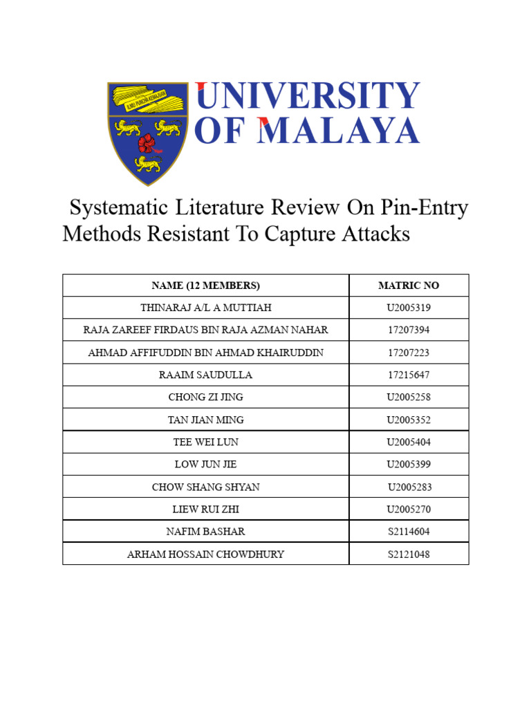 Systematic Literature Review On Pin Entry Methods Resistant To Capture