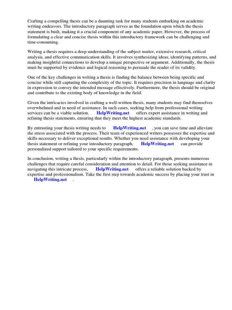 How To Write Intro Paragraph With Thesis | PDF | Essays | Thesis