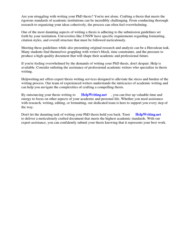 Unsw Phd Thesis Submission Guidelines | PDF | Thesis | Academic Journal