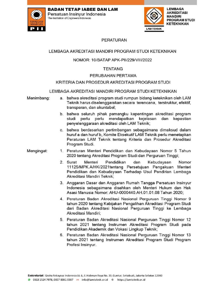 Kriteria Akreditasi Program Studi LAM Teknik | PDF