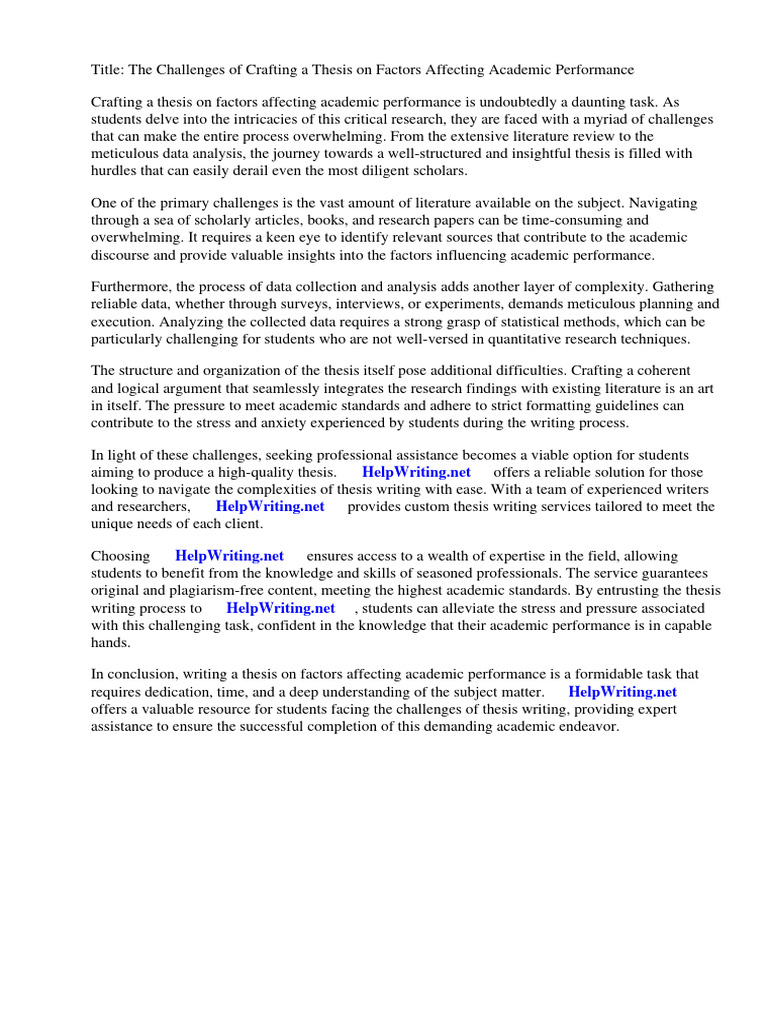 Sample Thesis On Factors Affecting Academic Performance | Download Free ...