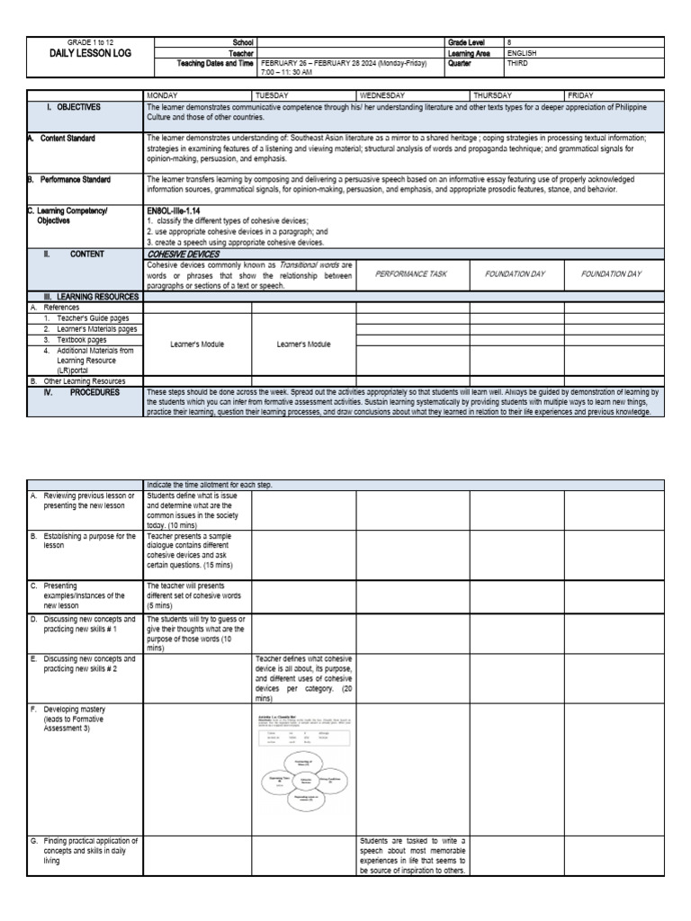 DLL Cohesive Devices | PDF | Learning | Concept