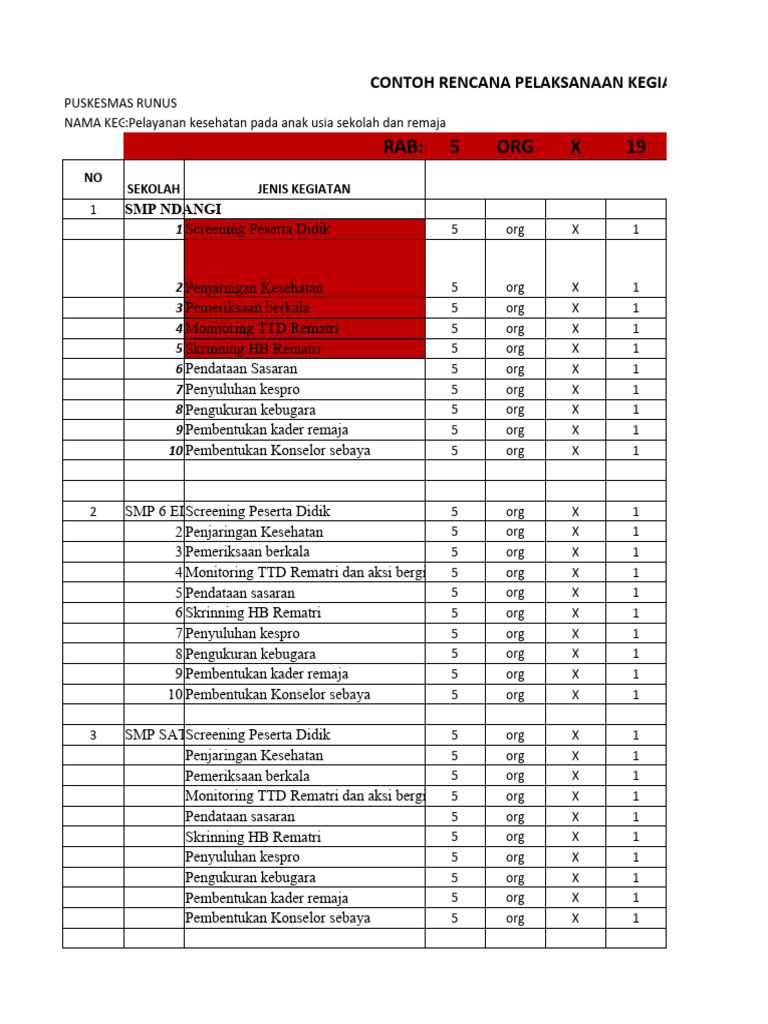 RPK & Rab Puskesmas Mukun (Usia Sekolah Dan Remaja) | PDF