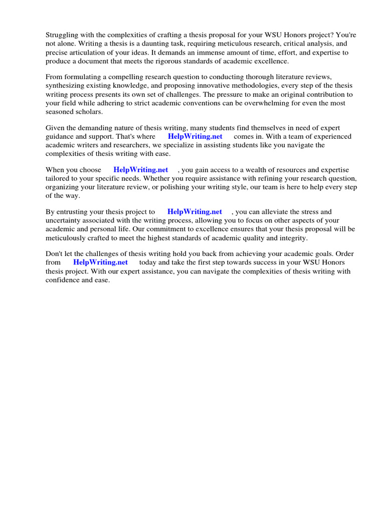 Wsu Honors Thesis Proposal | PDF | Thesis | Startup Company