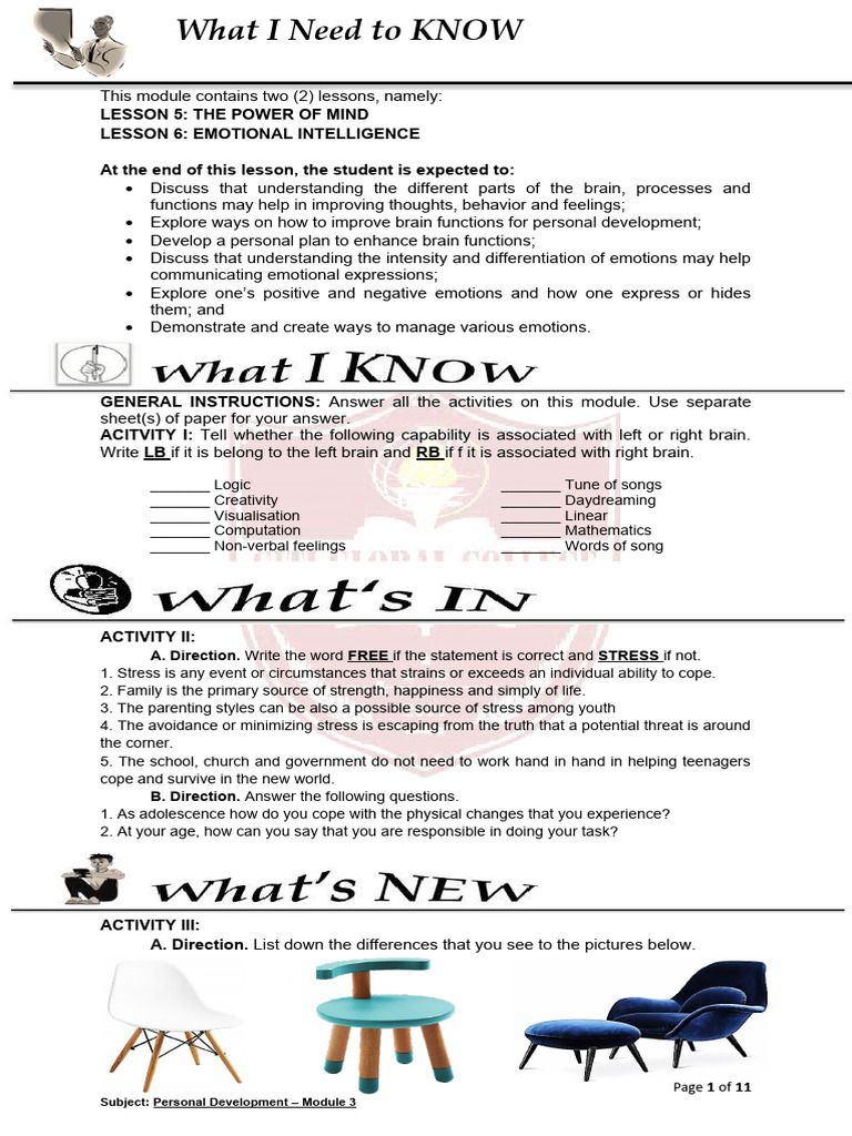Personal Development - Module 3 | PDF | Lateralization Of Brain ...