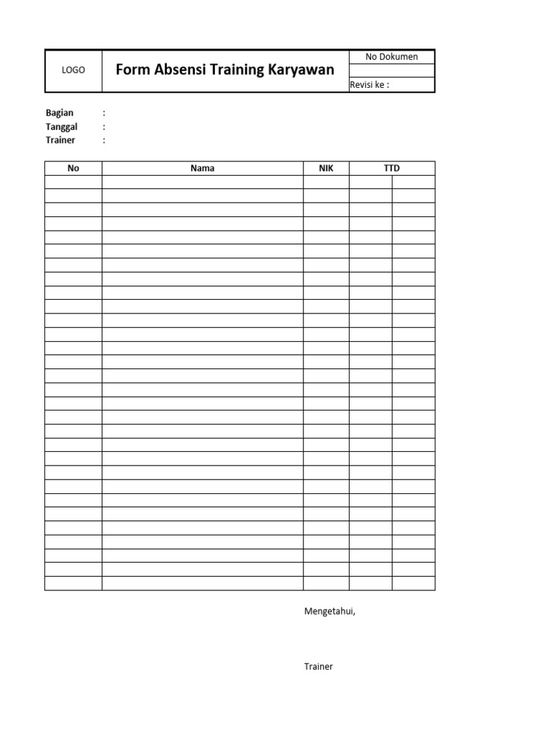 Form Absensi Training | PDF | Karier & Perkembangan