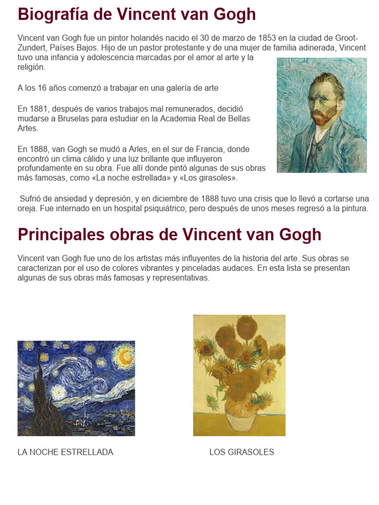 Biografía de Vincent Van Gogh | PDF