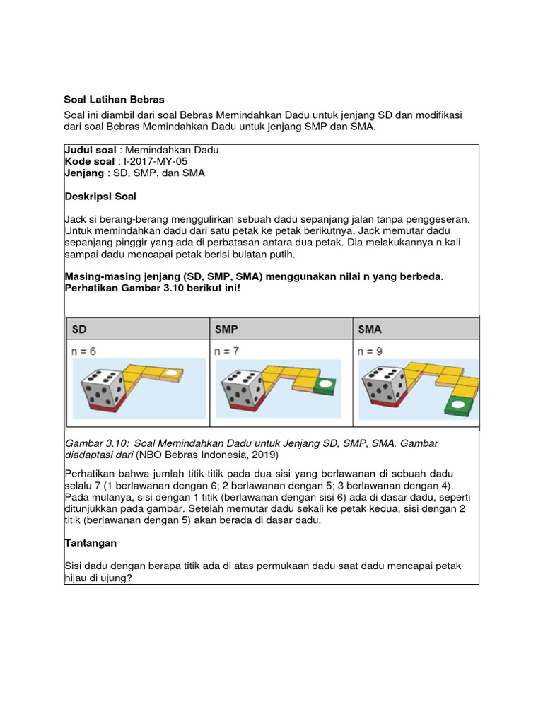 Soal Bebras: Memindahkan Dadu | PDF