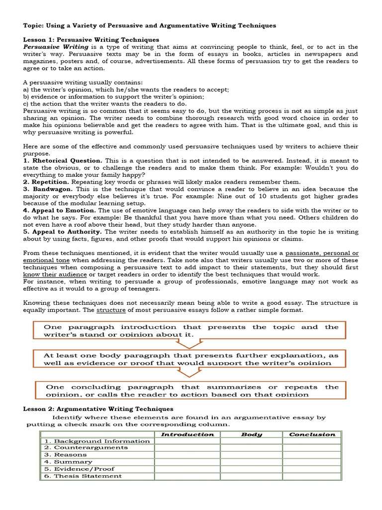 Handout Argumentative VS Persuasive | PDF | Persuasion | Essays