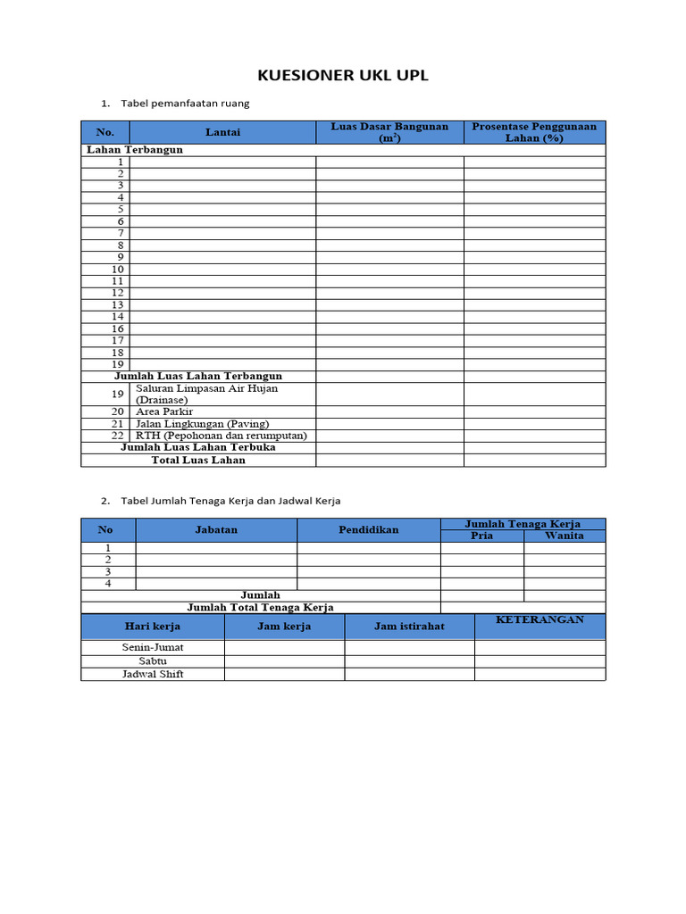 FORMAT Kuesioner UKL UPL | PDF
