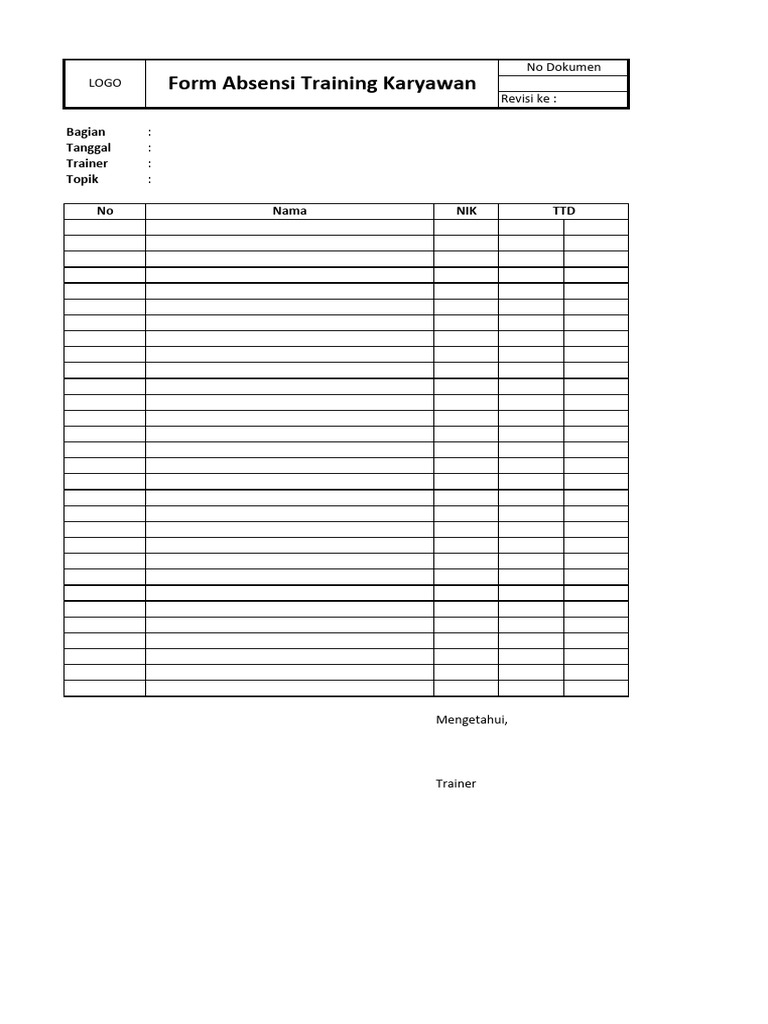 Form Absensi Training | PDF