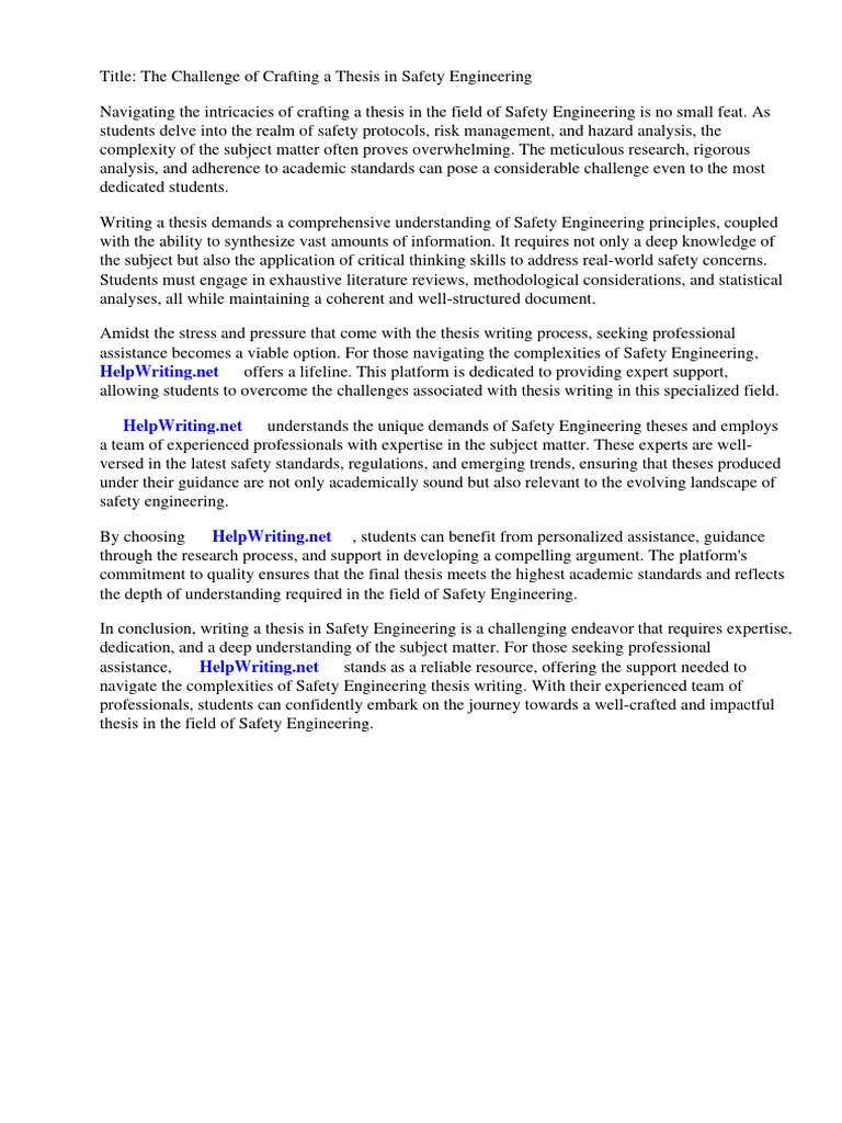 Safety Engineering Thesis Help | PDF
