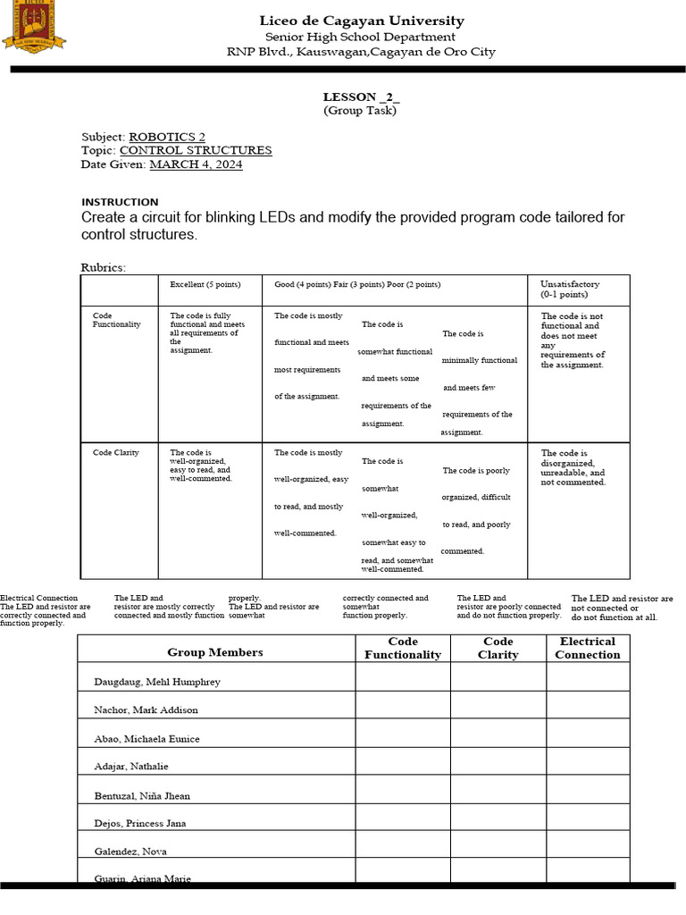Control Structures Activity Form | PDF