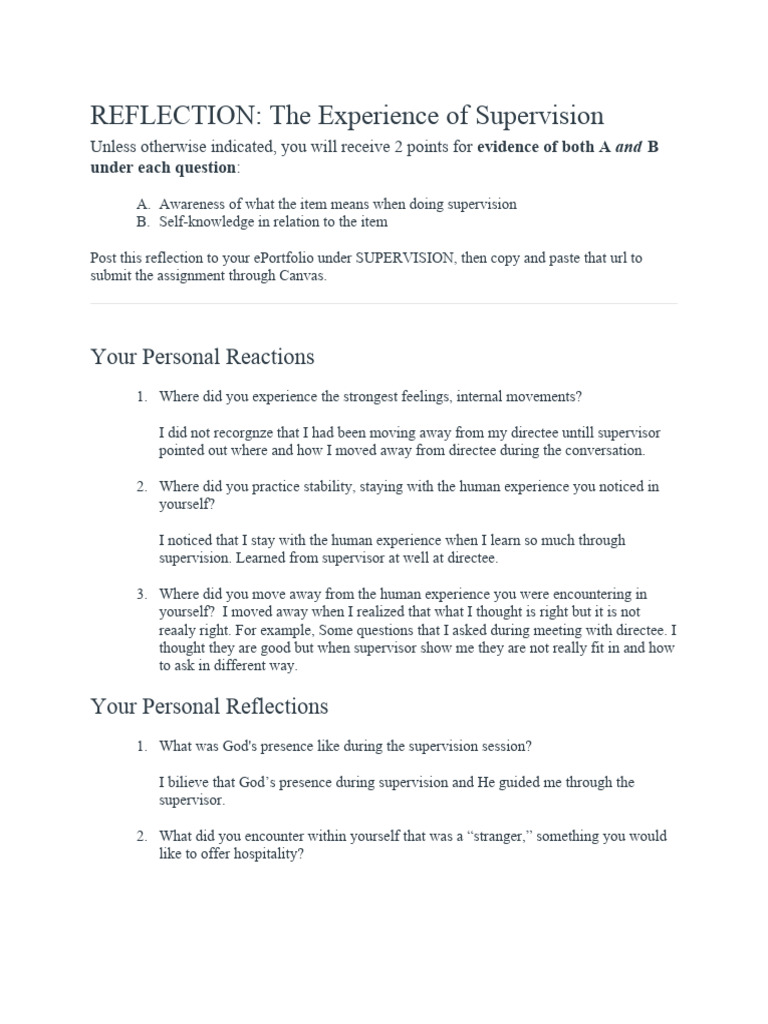 REFLECTION Supervision | PDF | Experience | God