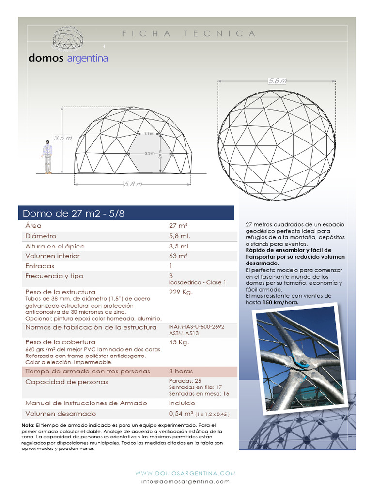 Domos Argentina-Ficha Tecnica-Domo 27 m2 | PDF