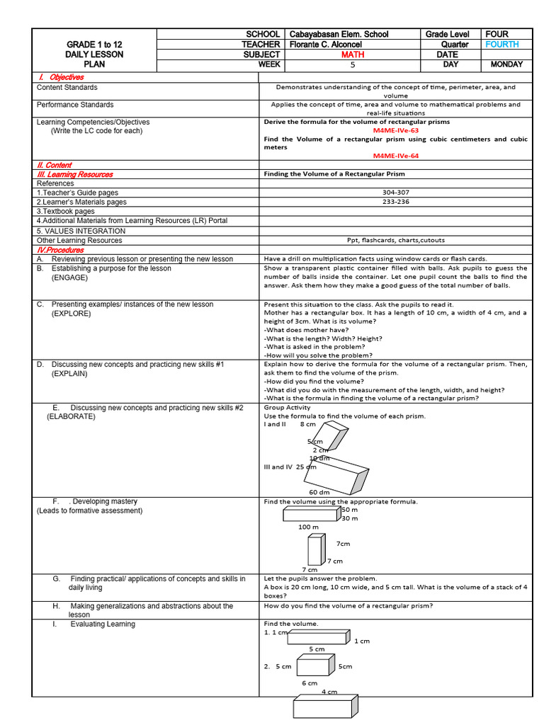 Dlp-Math 4 | PDF | Volume | Area