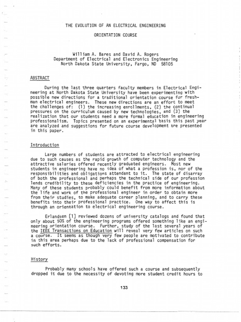 The Evolution of An Electrical Engineering Orientation Course | PDF