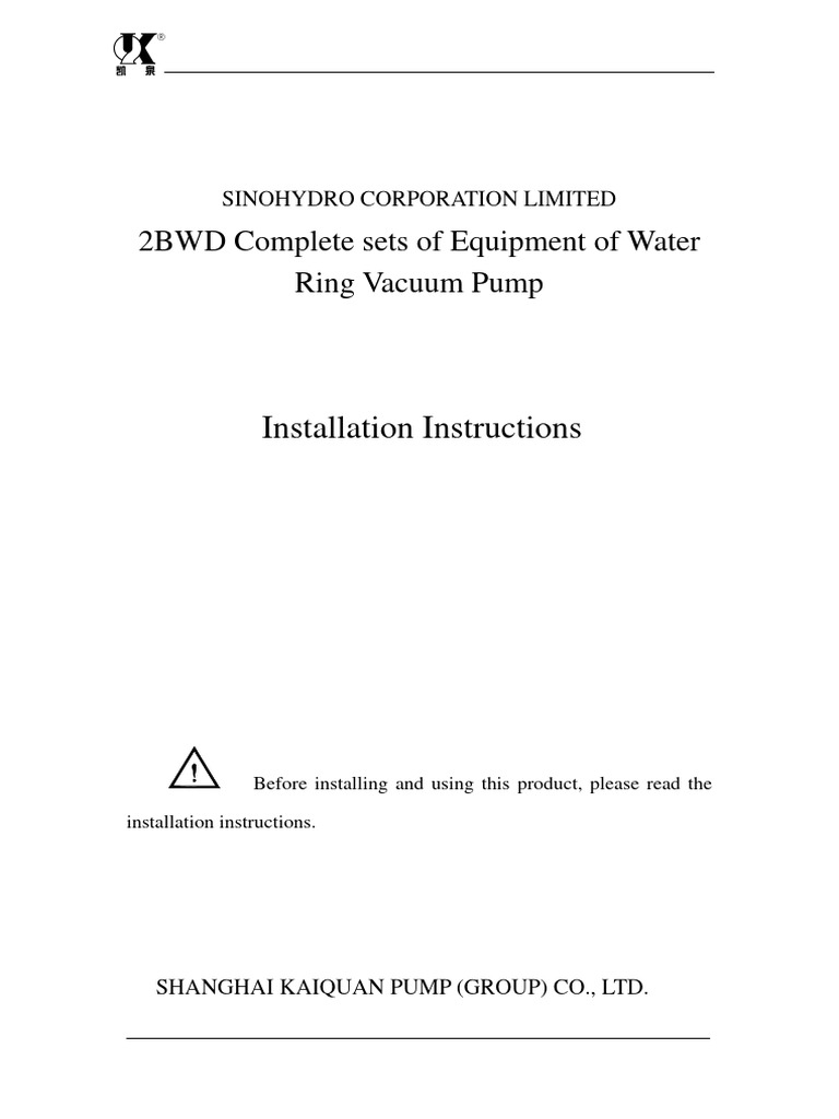 Water Ring Vacuum Pump Installation Guide | PDF | Pump | Water