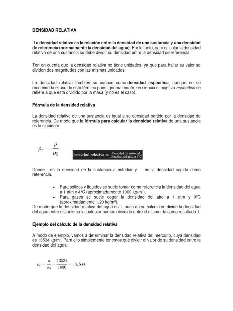 Densidad Relativa | PDF | Densidad | Agua