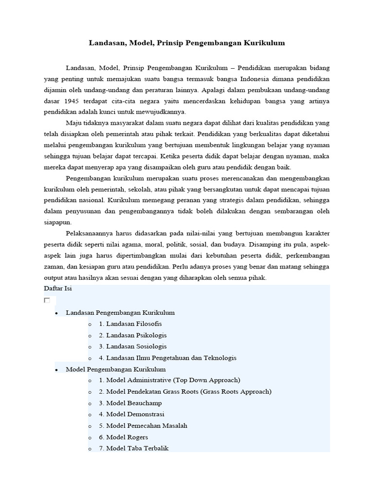 Landasan, Model, Prinsip Pengembangan Kurikulum | PDF | Karier & Perkembangan