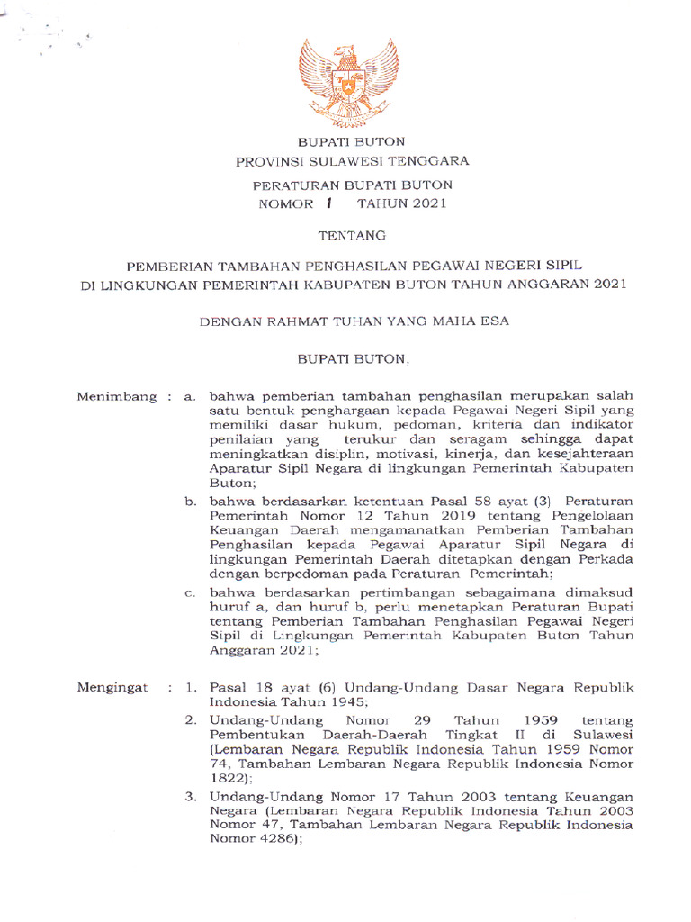Perbup Nomor 1 Tahun 2021 Tentang TPP | PDF