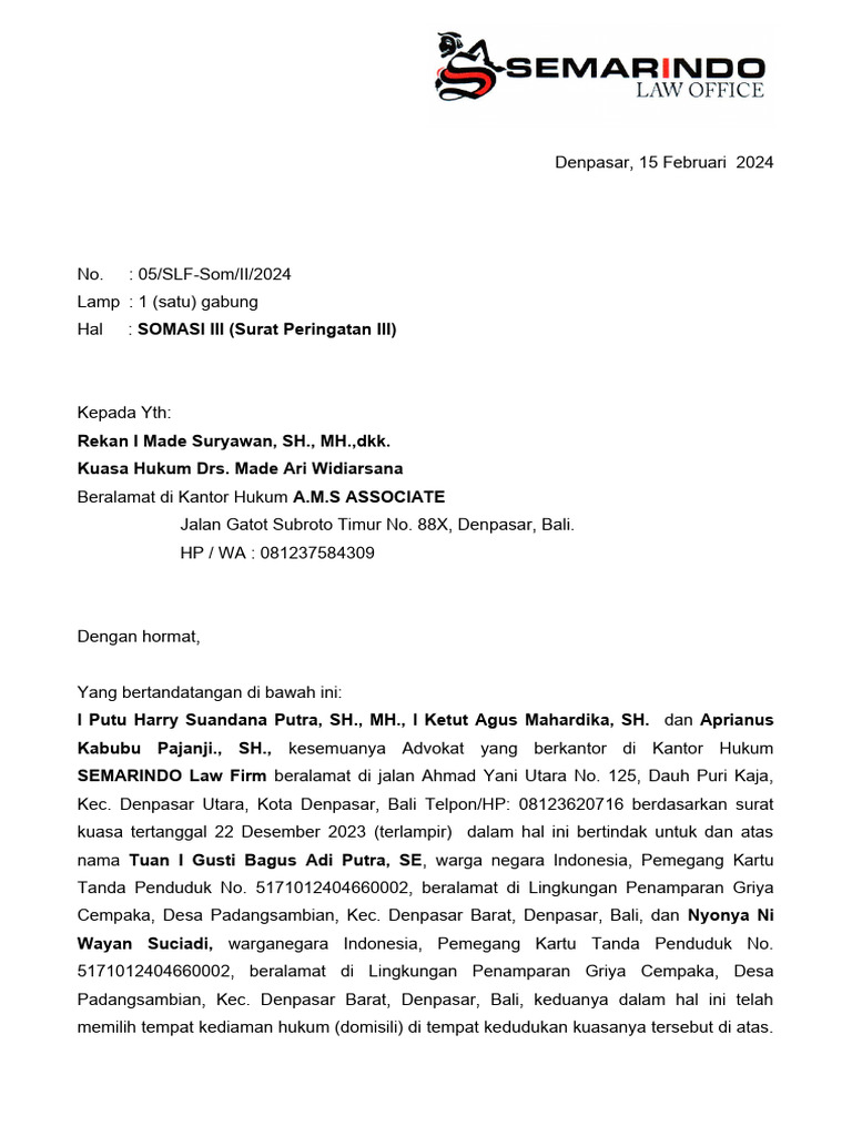 Surat Somasi Terakhir | PDF