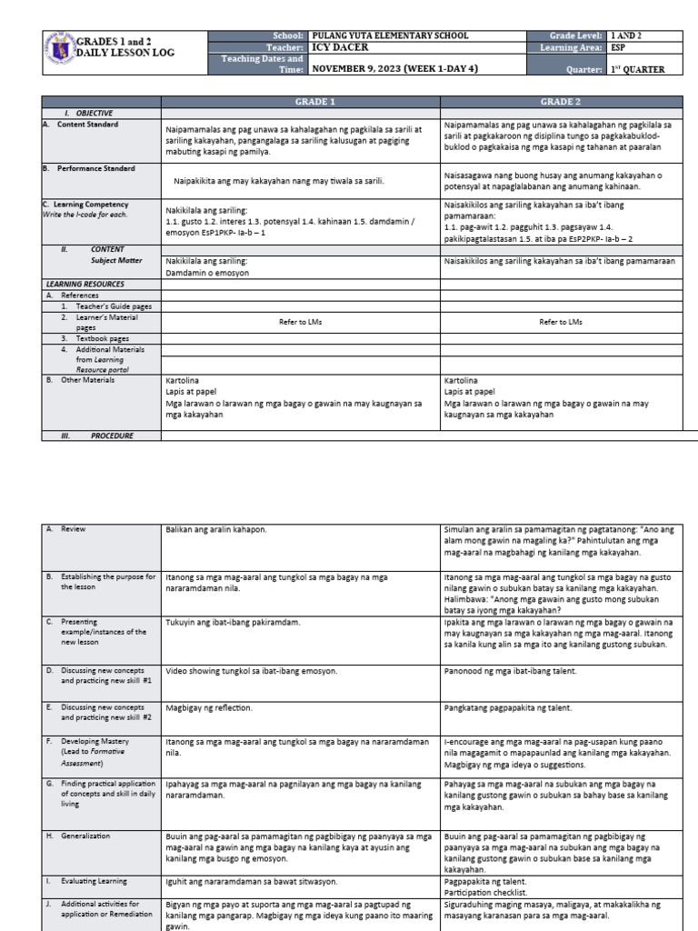 Esp Week 1 Day 4 | PDF