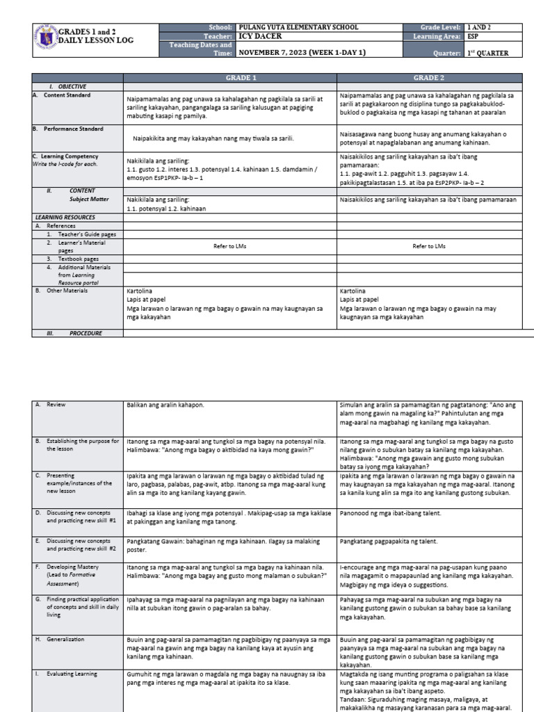 ESP WEEK 1 DAY 2 | PDF