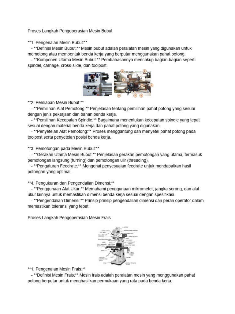 Proses Langkah Pengoperasian Mesin Bubut Dan Frais | PDF