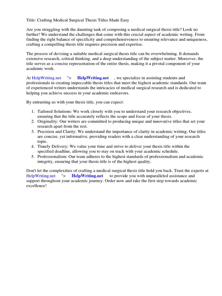 Medical Surgical Thesis Titles | PDF | Surgery | Thesis
