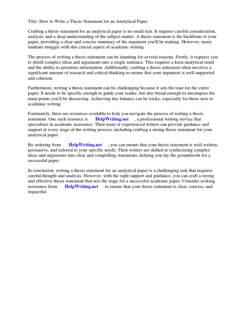 Crafting an Analytical Thesis Statement | PDF | Essays | Thesis