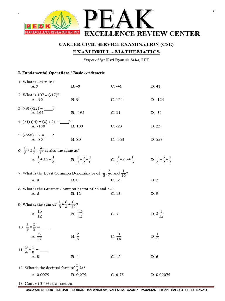CSE-DRILLS-MATHEMATICS-by-Karl Ryan Sales | PDF