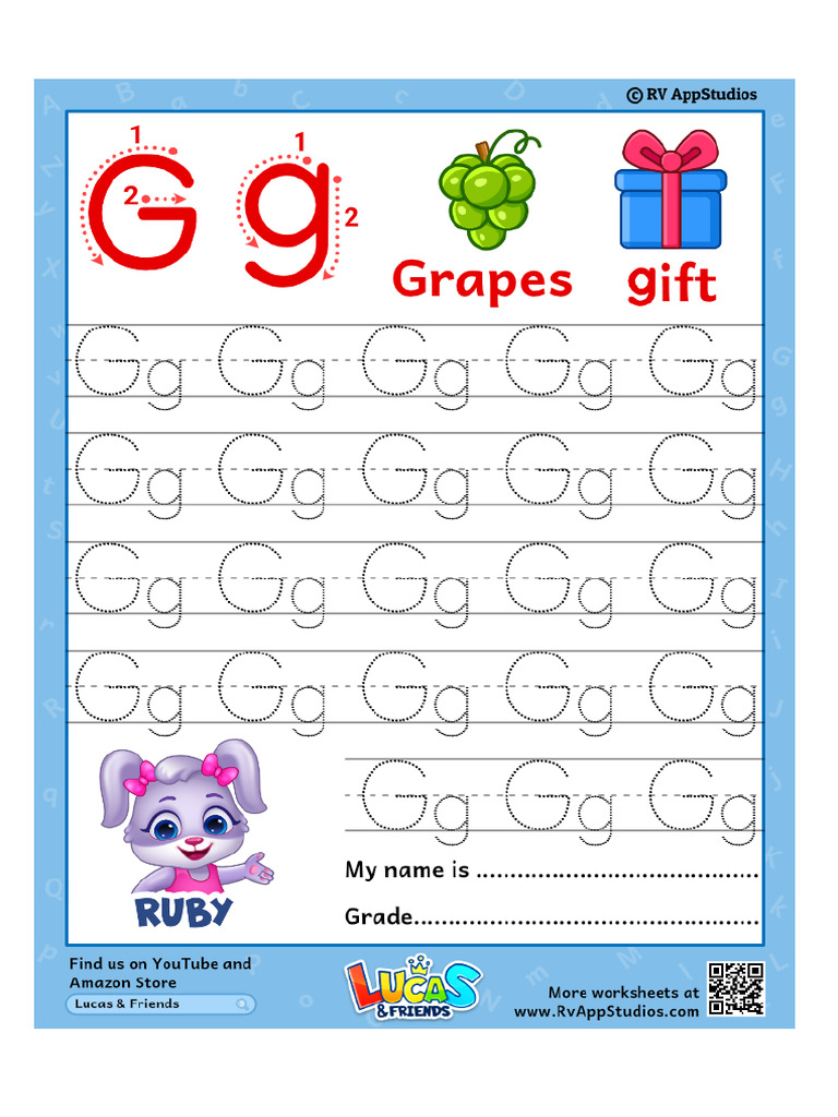 250 Free Printable Worksheets For Kids Alphabet Letter GG Tracing | PDF