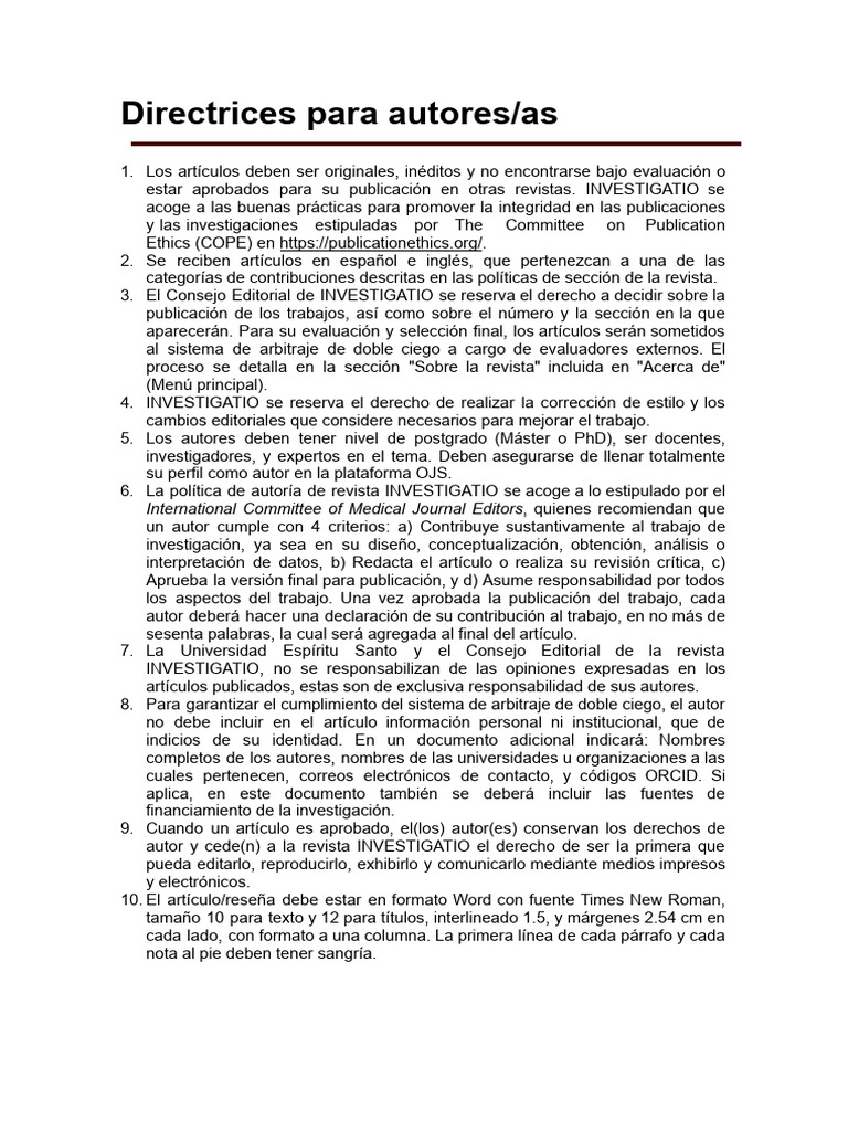 Directrices para Autores | PDF