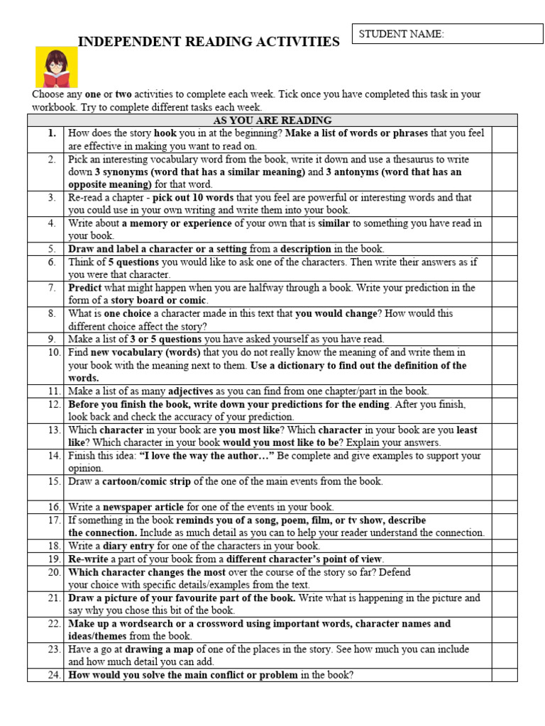 Independent Reading Activities Guide | PDF | Books