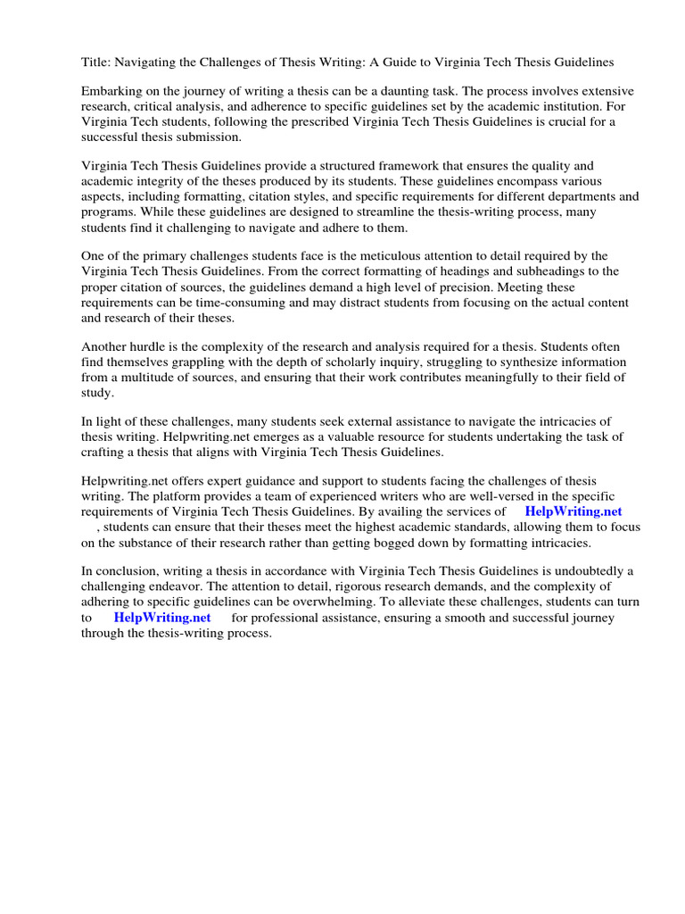 Virginia Tech Thesis Guidelines | PDF
