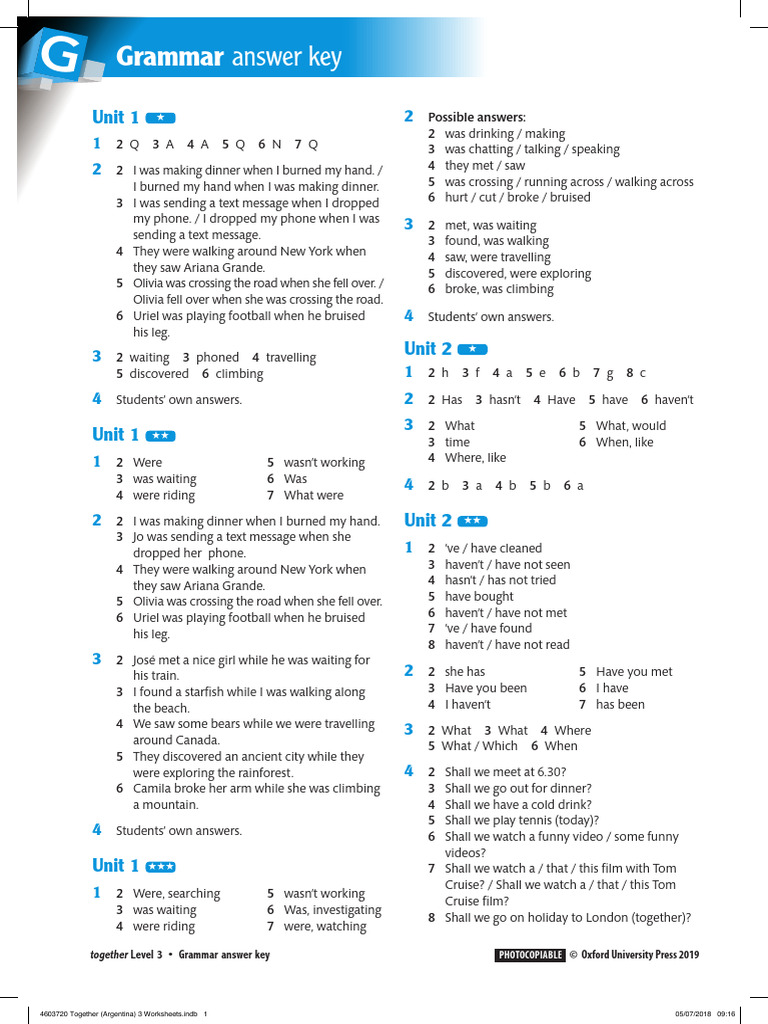 Together 3 Worksheets Answerkey | PDF