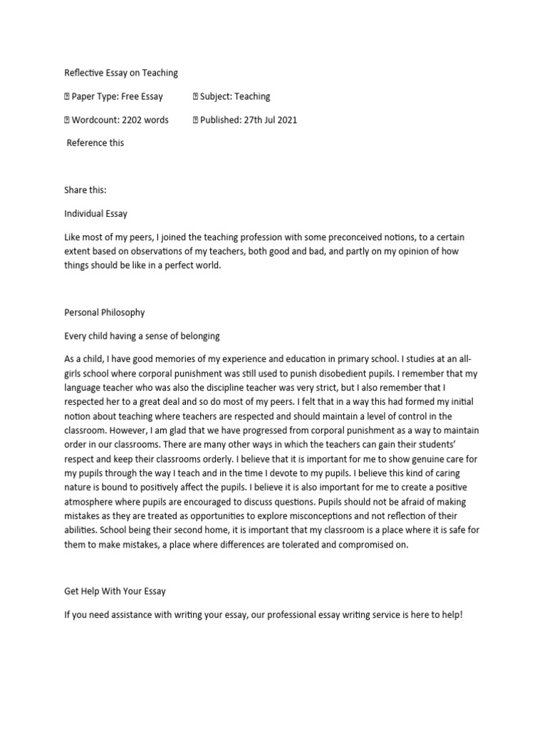2 - Reflective Essay Sample 2 | PDF | Teachers | Learning