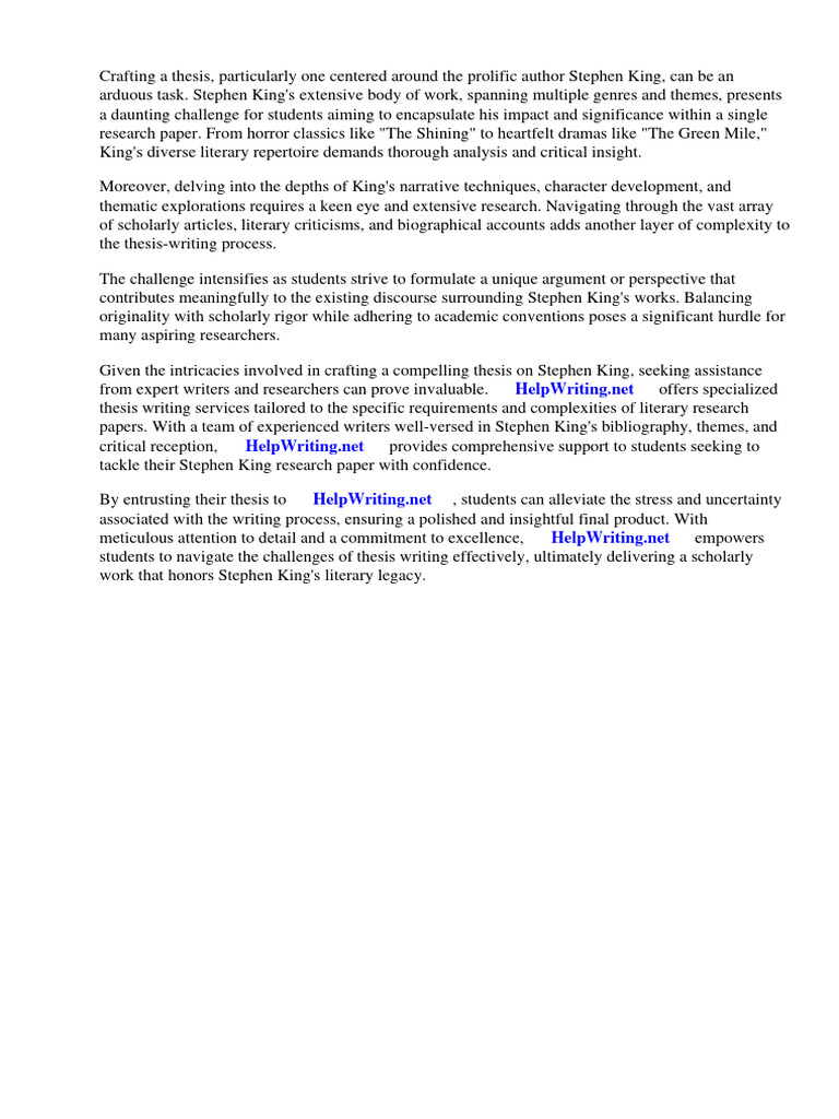 Stephen King Research Paper Thesis | PDF | Thesis | Martin Luther King Jr.