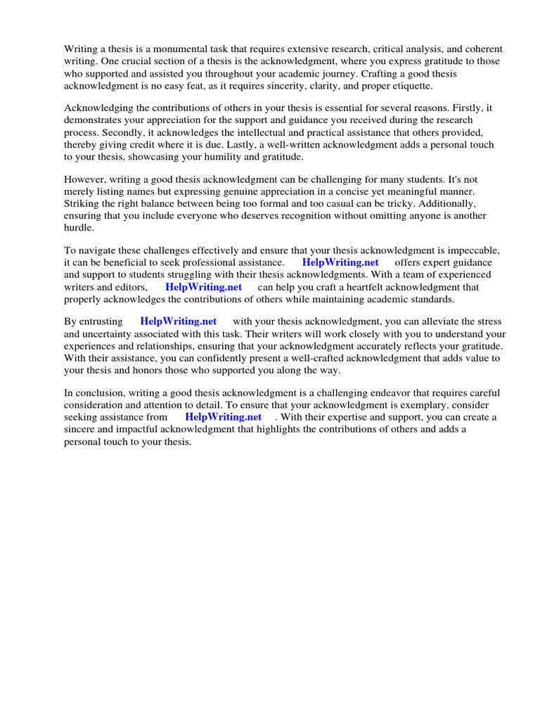 How To Write A Good Thesis Acknowledgement | PDF