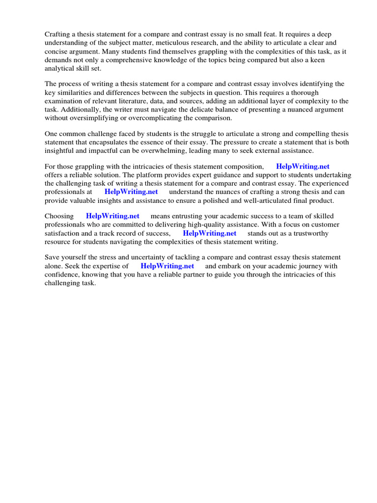 Thesis Statement Compare Contrast Essay | PDF | Career & Growth