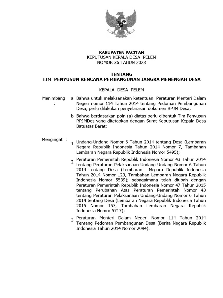 Tim Penyusun RPJM Desa Pelem 2023 | PDF