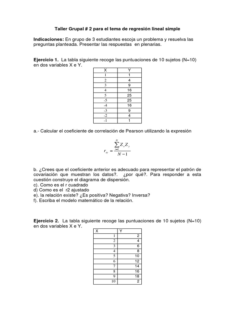 Taller de Regresión Lineal Simple | PDF | Regresión lineal ...