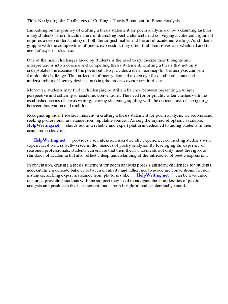 Thesis Statement Poem Analysis | PDF